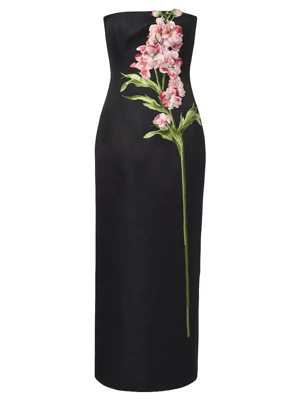 LEO LIN Rayna Floral-appliqué Bustier Dress - Black