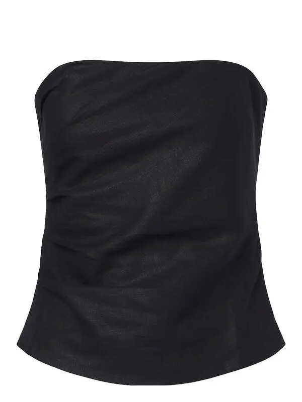 Faithfull The Brand Alzira Shirred Linen Strapless Top - Black