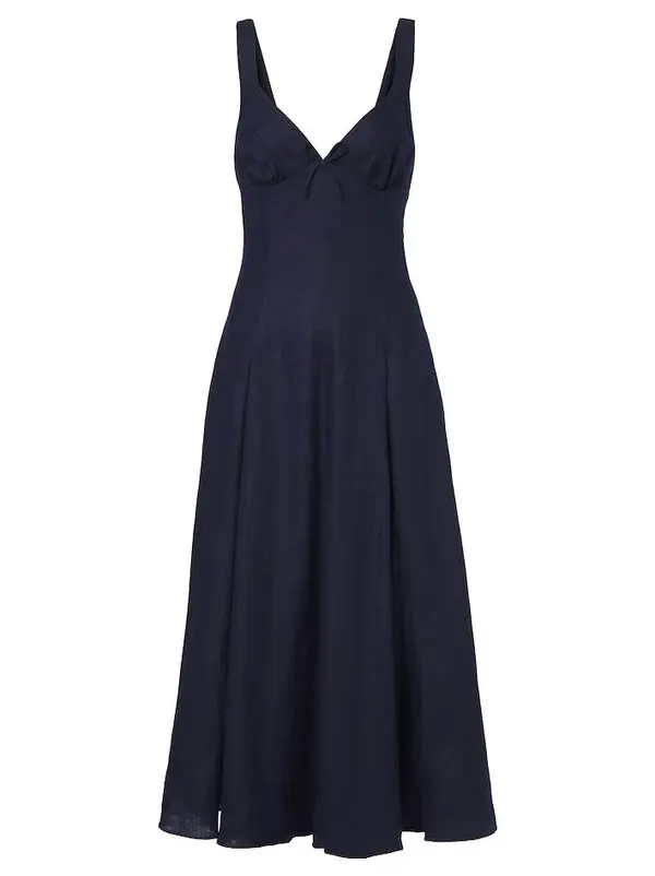 Faithfull The Brand Adalee Pleated Shirred Linen Midi Dress - Blue
