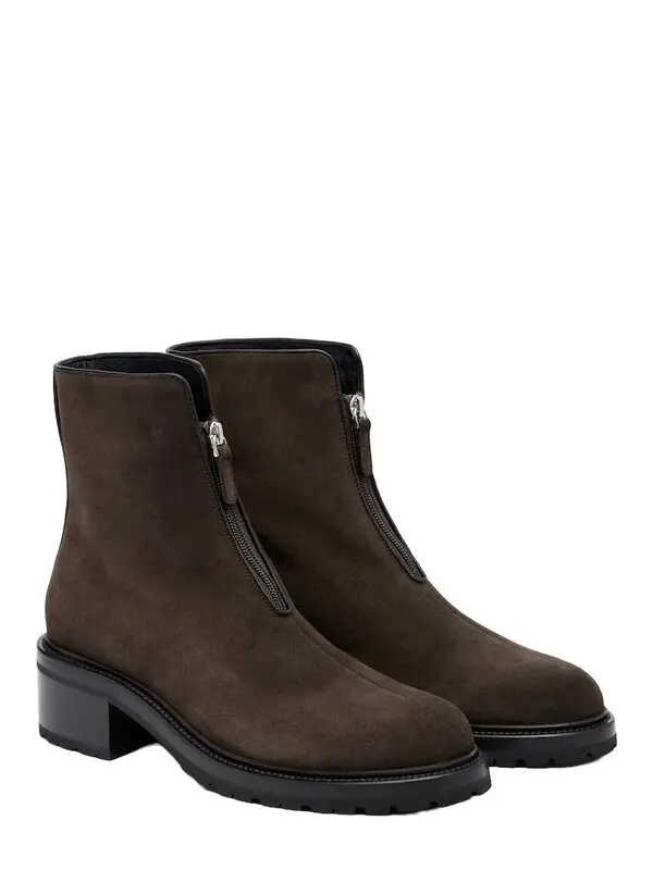 THE ROW Suede Zip Up Ankle Boots - Brown