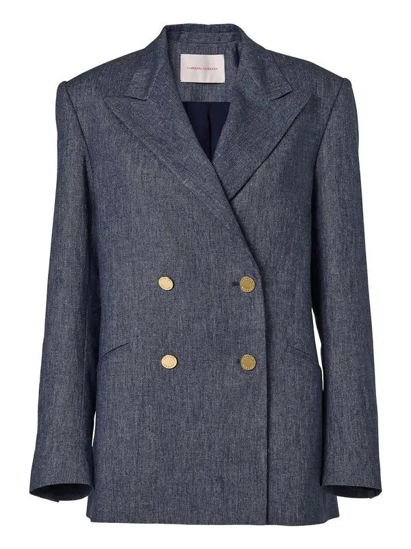 Carolina Herrera Double-breasted Linen-cashmere Blend Blazer - Blue