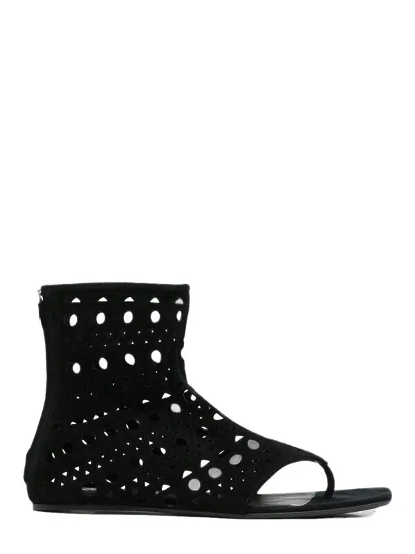 Alaïa Neo Vienne Laser Cut Flat Sandals - Black