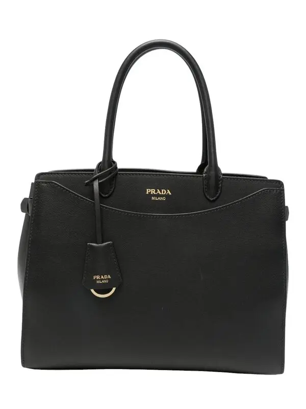 Prada Large Leather Tote With Gold-tone Hardware - Black