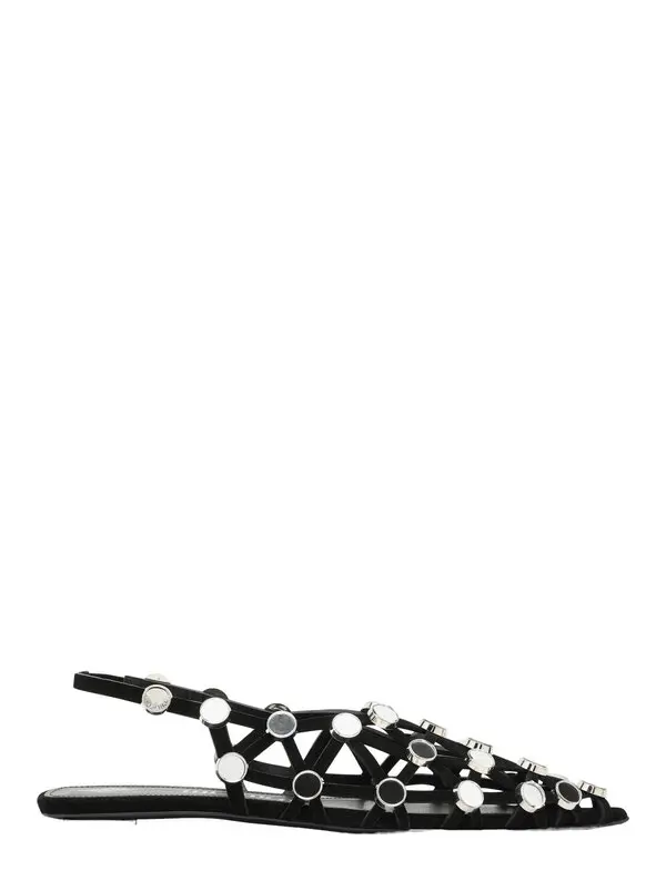 Attico Leather Strappy Ballerina Flats With Mirror Embellishments - Black