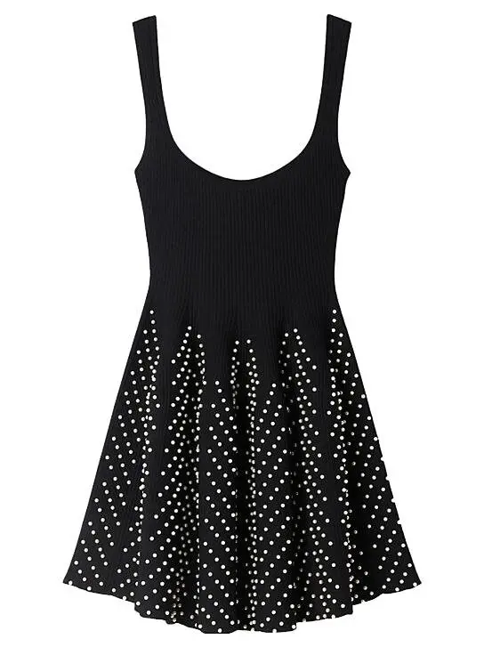 Sandro Beaded Contrast-skirt Knitted Mini Dress - Black