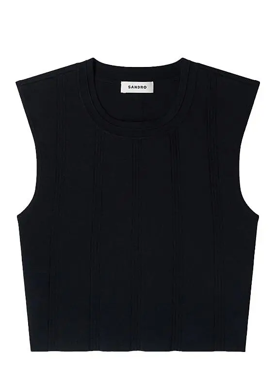 Sandro Cropped Ribbed Sleeveless Top - Black