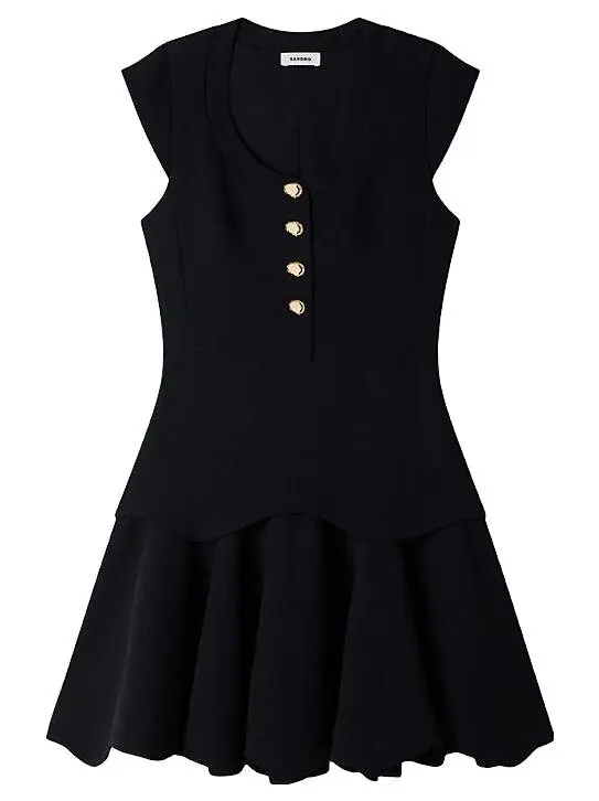 Sandro Button-front Crepe Mini Dress - Black