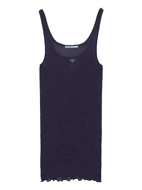 Prada Ribbed Knit Silk Tank Top - Blue