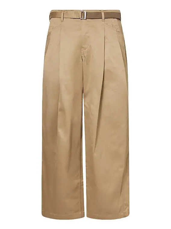 Sacai Double-pleated Wide-leg Cotton Chinos - D/beige
