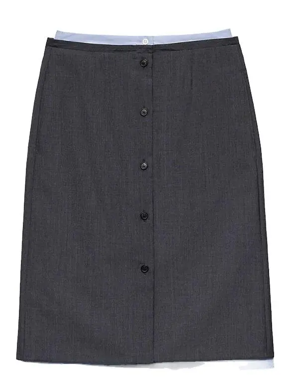 Prada Light Mohair And Chambray Midi Skirt - Grey