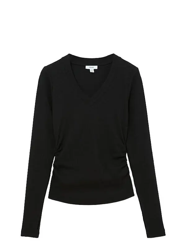 REISS Sandrine Ribbed Stretch-cotton Top - Black
