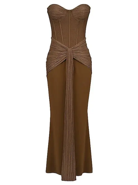 House Of Cb Strapless Corset Mesh Maxi Dress - Bronze