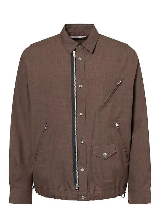 Sacai Zip-up Collared Wool Jacket - Brown