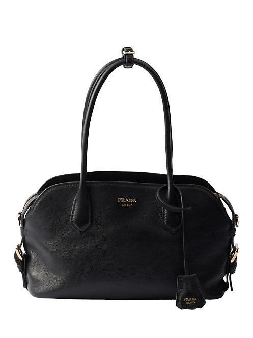 Prada Signet Medium Leather Tote Bag - Black