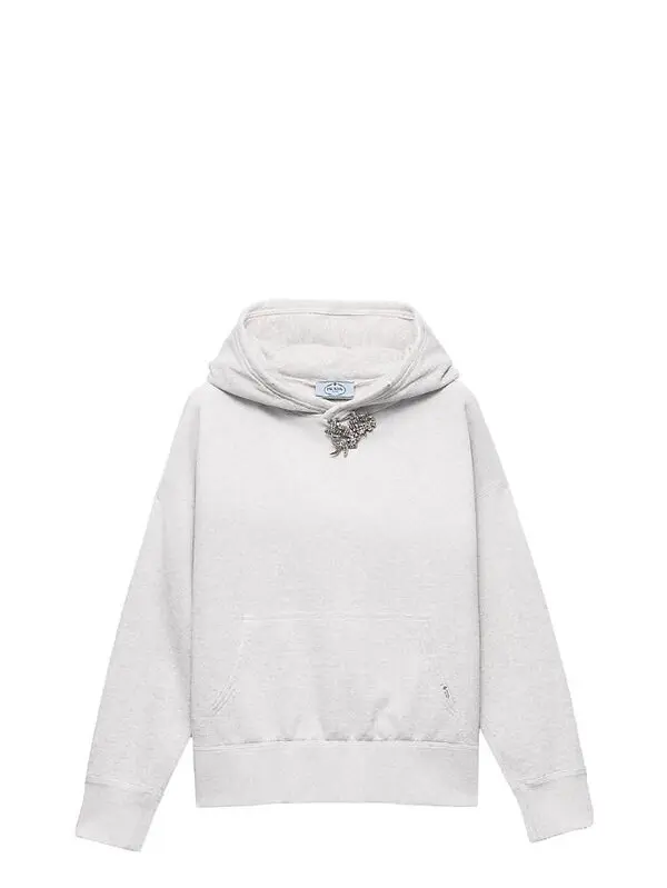 Prada Jewel Brooch Cotton-jersey Hoodie - Grey