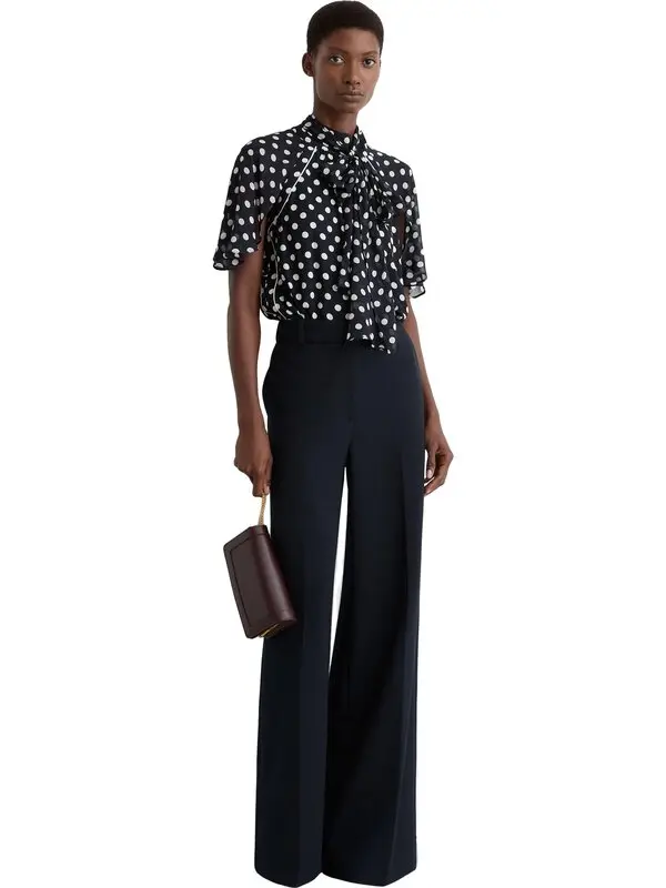 REISS Polka-dot Tie-neck Blouse - Navy/ivory