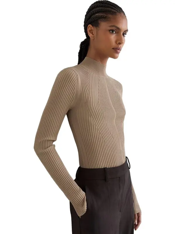 REISS Rib-knit Mock-neck Jumper - Neutral