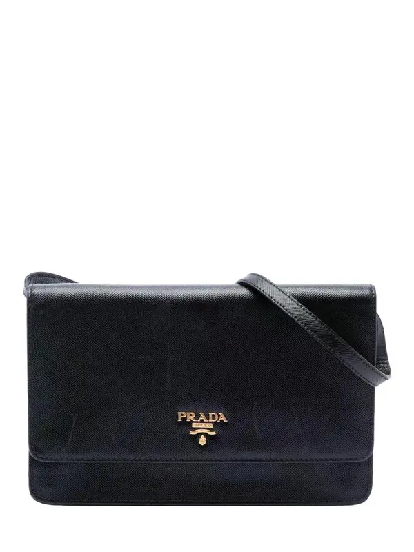 Prada 2010-2026 Saffiano Wallet On Strap Crossbody Bag - Black