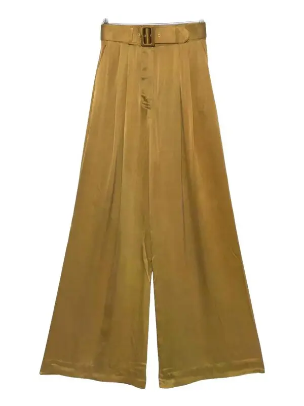 Zimmermann Tuck Belted Satin-finish Palazzo Pants - Green