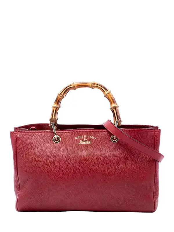 Gucci Calfskin Bamboo Shopper Satchel - Red