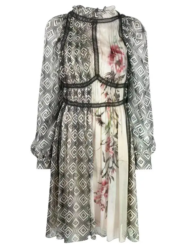 Alberta Ferretti Geometric-print Satin Dress - Black