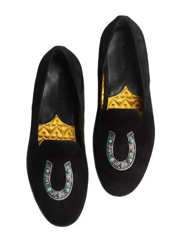 FORTELA Broadway Horse Horseshoe Suede Loafers - Black