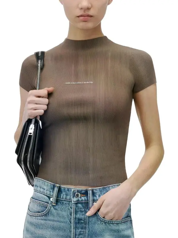 Alexander Wang Ribbed-knit Jacquard-logo Top - Brown