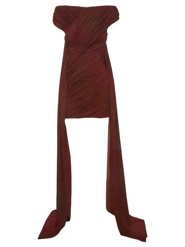 424 Asymmetric Draped Mini Dress With Off-the-shoulder Neckline - Brown