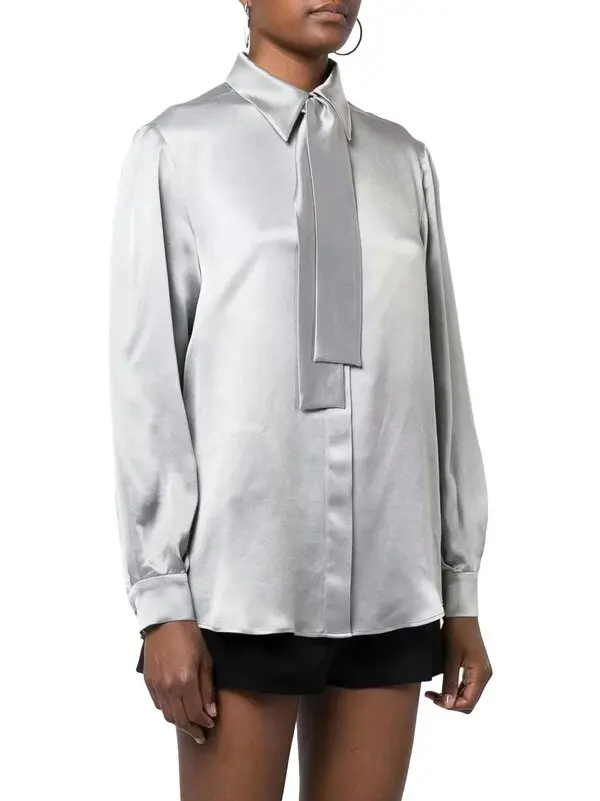 Alberta Ferretti Silk Shirt With Scarf Detail - Grey