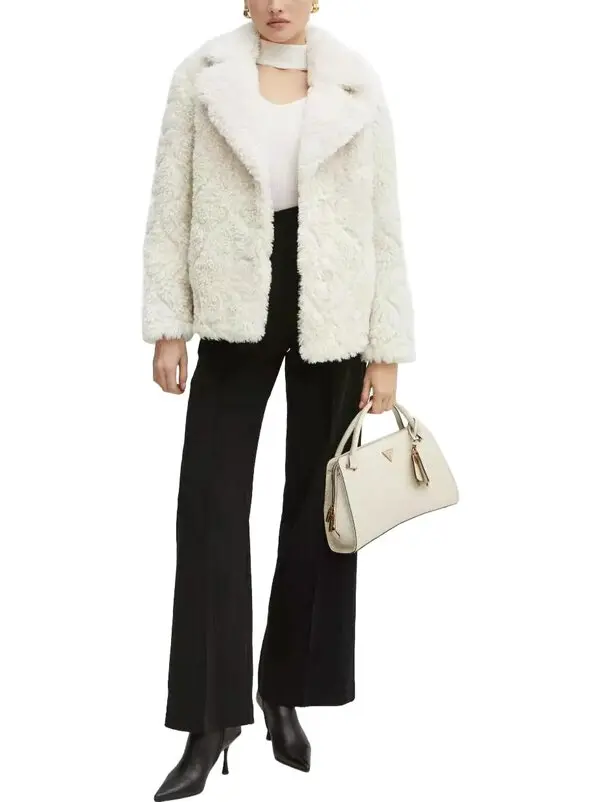 Guess Textured Fur Jacket With Lapel Collar - Neutrals