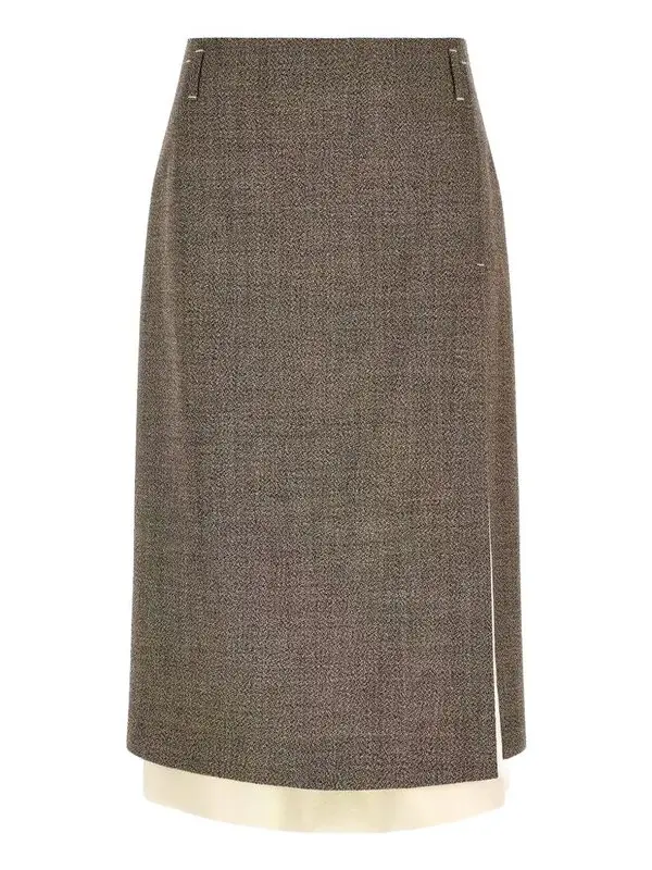 TELA Layered Hem Asymmetrical Slit Midi Skirt - Brown