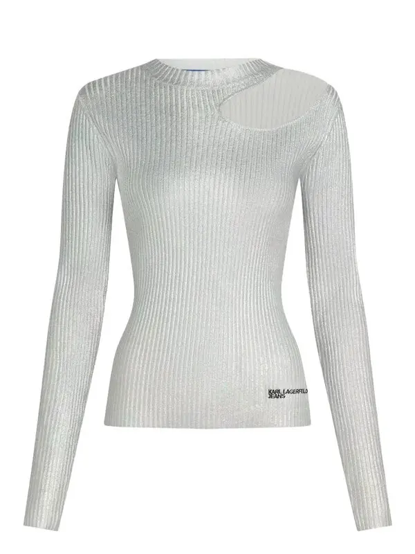 Karl Lagerfeld Ribbed Knit Cut-out Sweater - Silver
