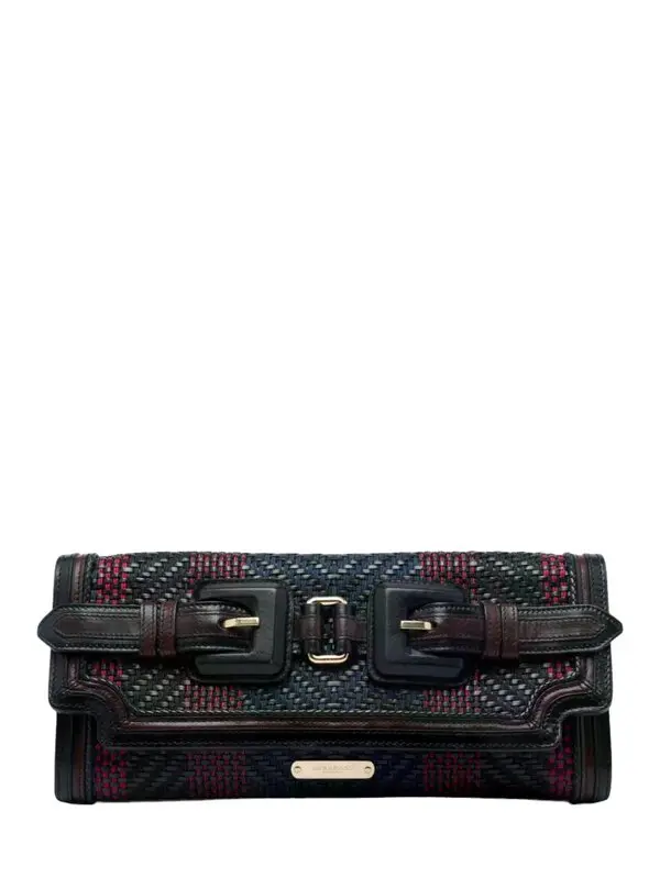 Burberry Woven Buffalo Leather And Cotton Clutch Bag - Black
