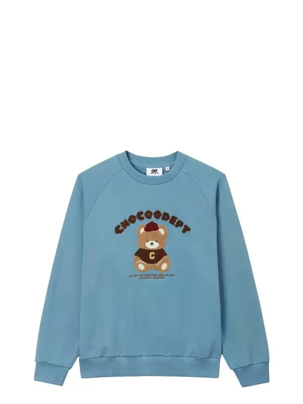 CHOCOOLATE Bear-embroidered Raglan-sleeved Sweatshirt - Blue