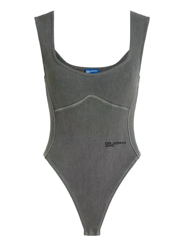 Karl Lagerfeld Ribbed Knit Bodysuit - Grey