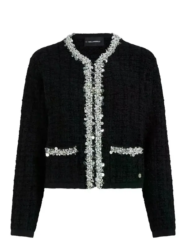 Karl Lagerfeld Faux-pearl Embellished Bouclé Cardigan - Black