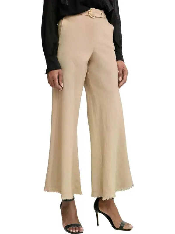 Pinko Belted Frayed-hem Wide-leg Trousers - Neutrals