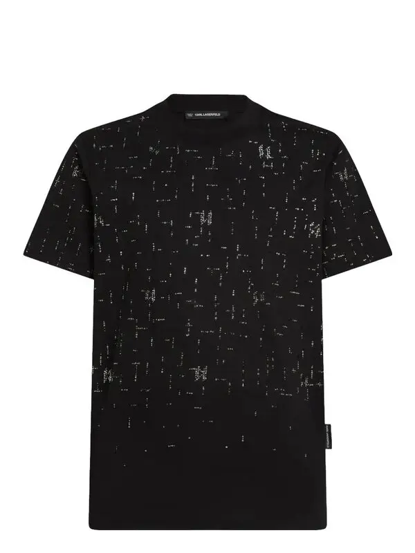 Karl Lagerfeld Rhinestone-embellished Monogram Cotton T-shirt - Black
