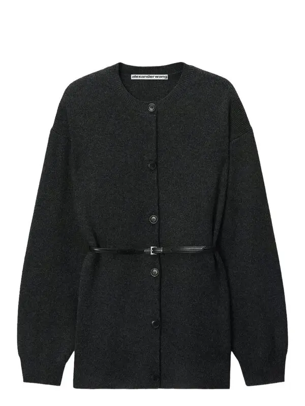Alexander Wang Oversized Cardigan With Heatpressed Hem And Belt - Grey