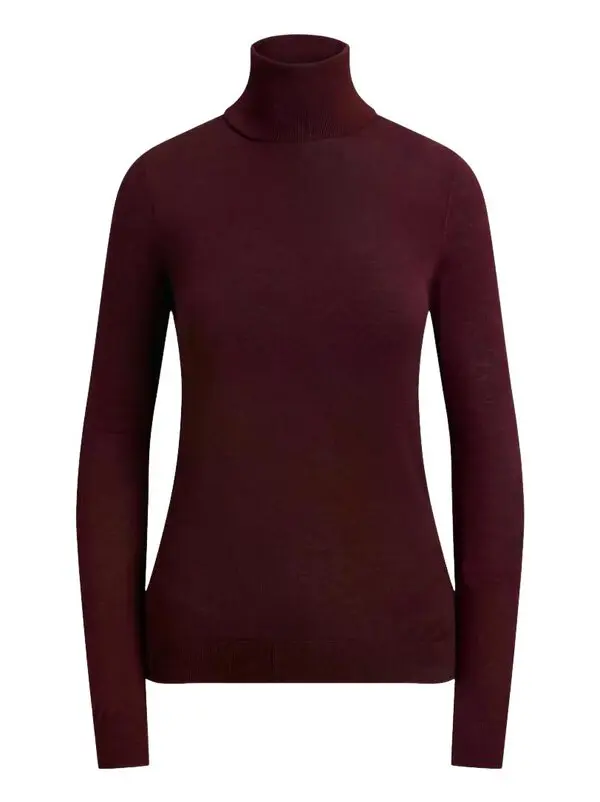 Ralph Lauren Logo Plaque Ribbed Turtleneck Top - Red