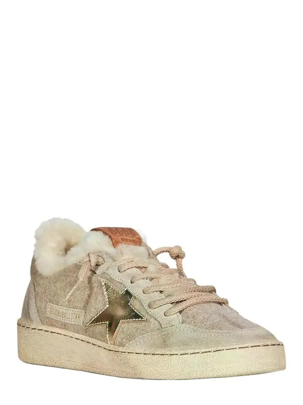 GOLDEN GOOSE Ball Star Wool Sneakers With Gold Leather Star And Shearling Lining - Neutrals