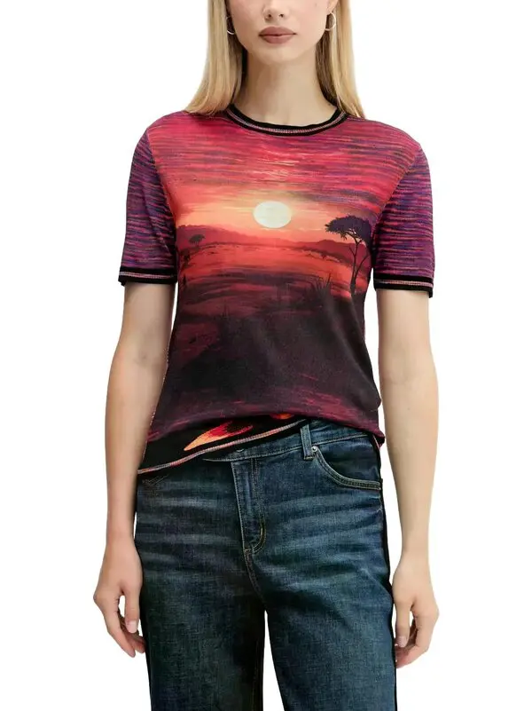 Desigual Sunset-print T-shirt - Red