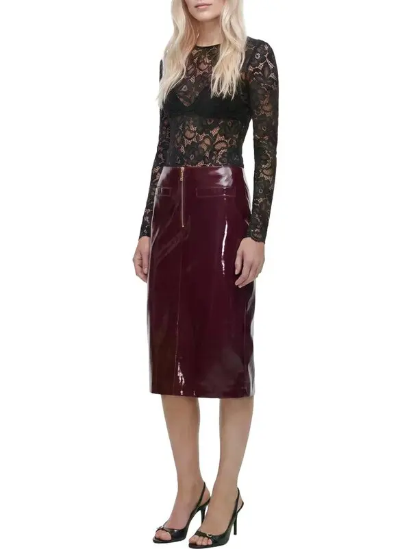 SELF-PORTRAIT Faux Leather Midi Skirt With Exposed Zip Detailing - Red