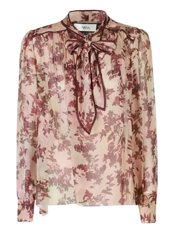 NISSA Silk-blend Floral-print Top - Neutrals