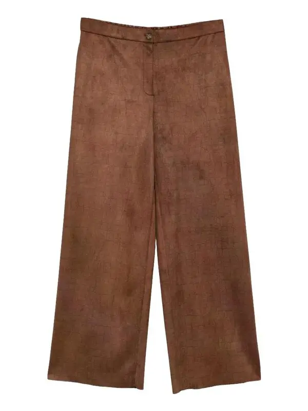Marina Rinaldi Gelato Croc-effect Velvet-finish Palazzo Pants - Brown
