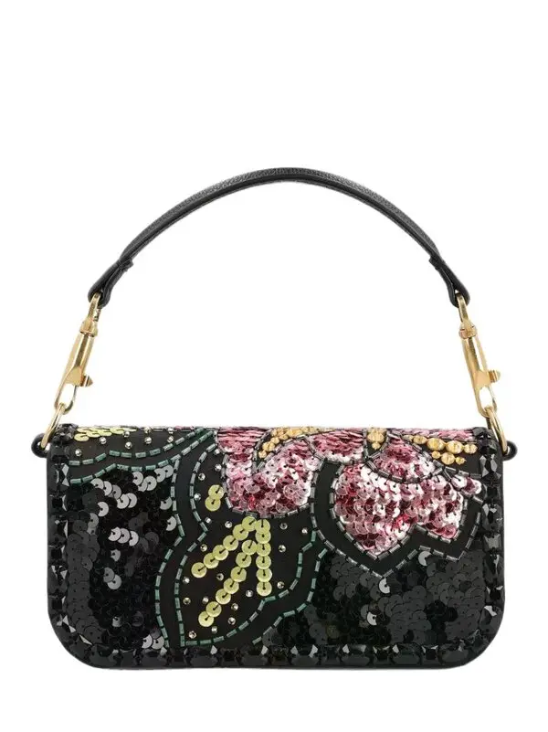 Valentino Garavani Locò Small Embroidered Shoulder Bag - Black