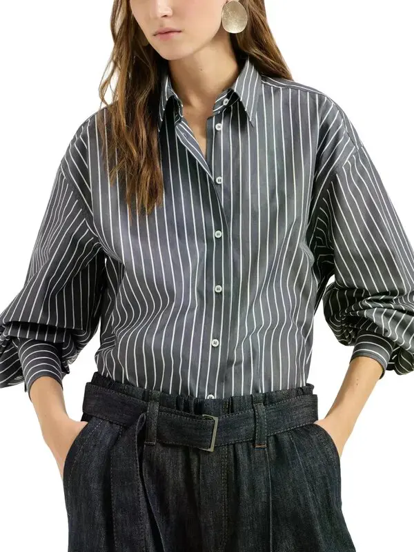 Brunello Cucinelli Striped Cotton Poplin Shirt - Grey