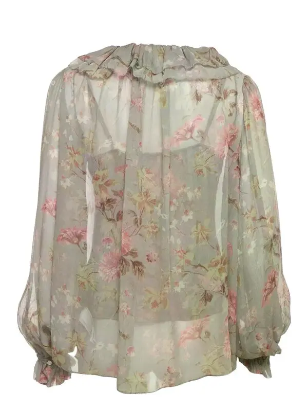 Polo Ralph Lauren Floral-print Ruffled Blouse - Green