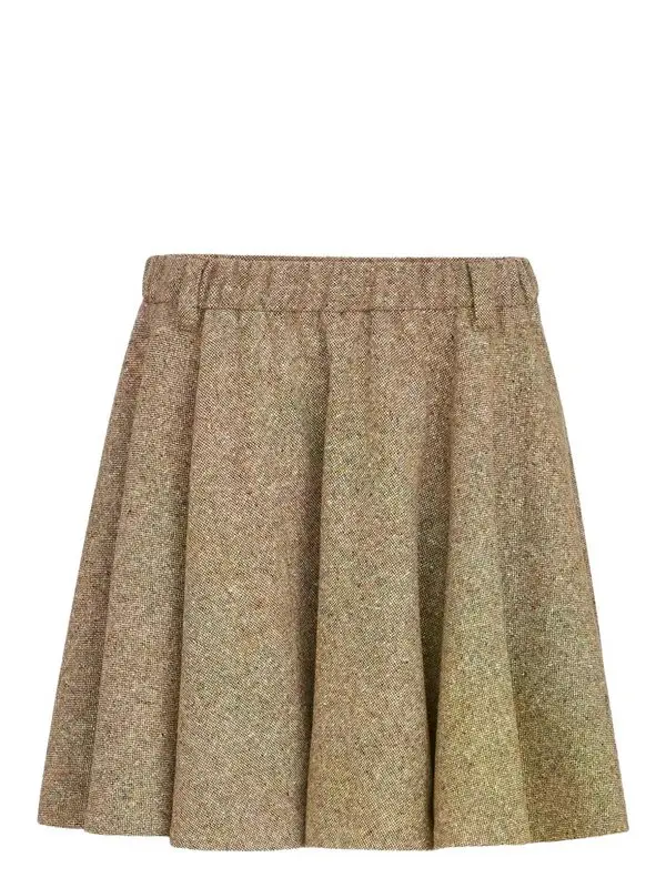 Brunello Cucinelli Virgin Wool Donegal Mini Circle Skirt With Monili - Brown