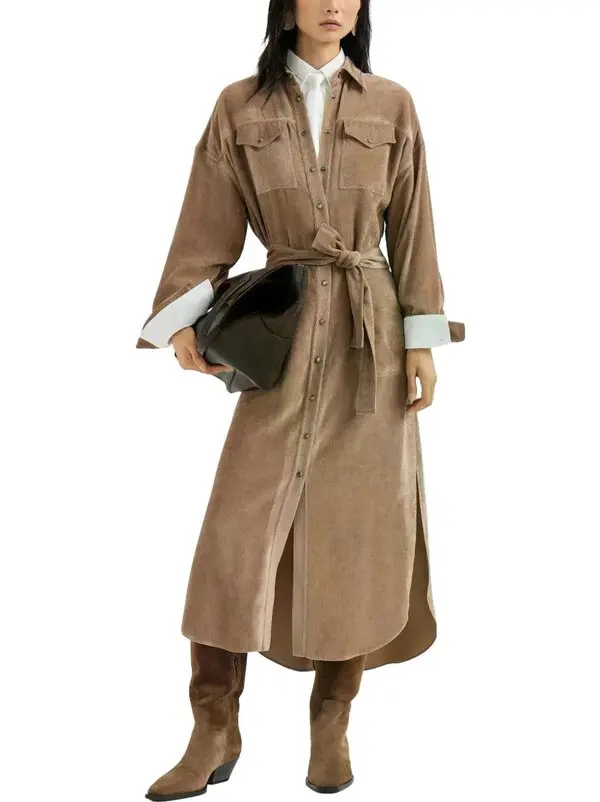 Brunello Cucinelli Fluid Corduroy Shirt Dress - Neutrals